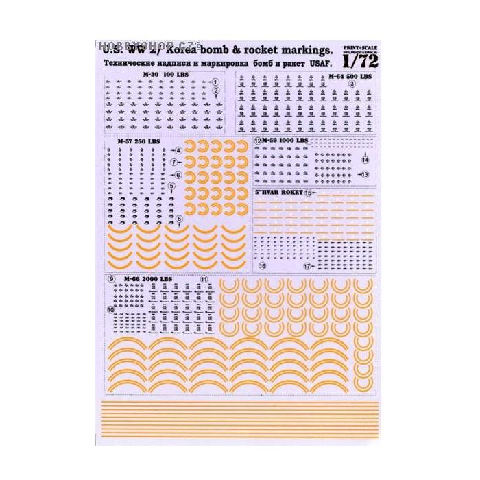 Bomb & rocket markings (US WWII/Korea) - 1/72 decal - Hobbyshop.cz