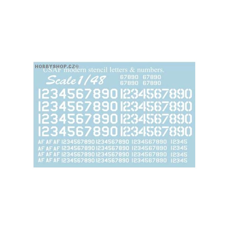 USAF modern stencil letters & numbers (WHITE) - 1/48 decal - Hobbyshop.cz
