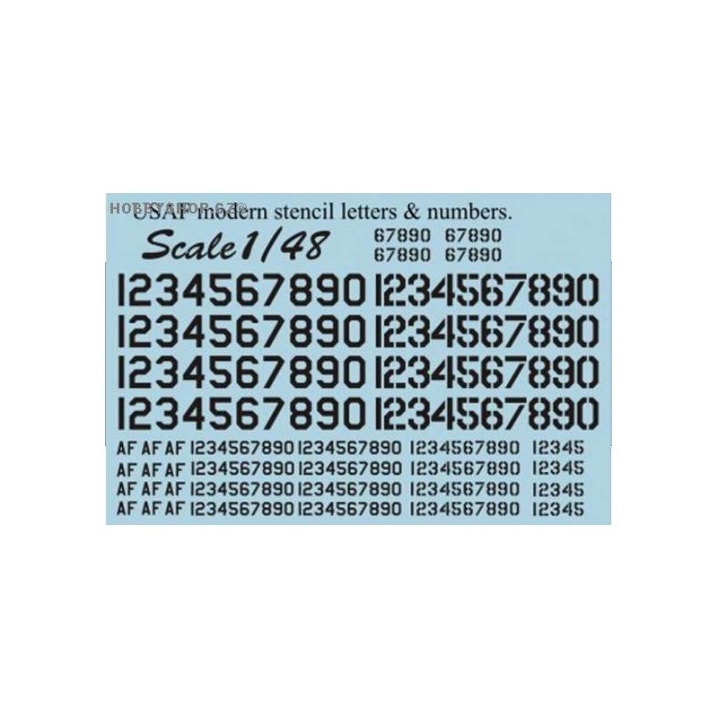USAF modern stencil letters & numbers (BLACK) - 1/48 decal - Hobbyshop.cz