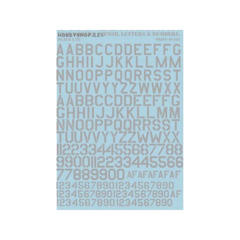 USAF modern stencil letters & numbers (WHITE) - 1/32 decal - Hobbyshop.cz
