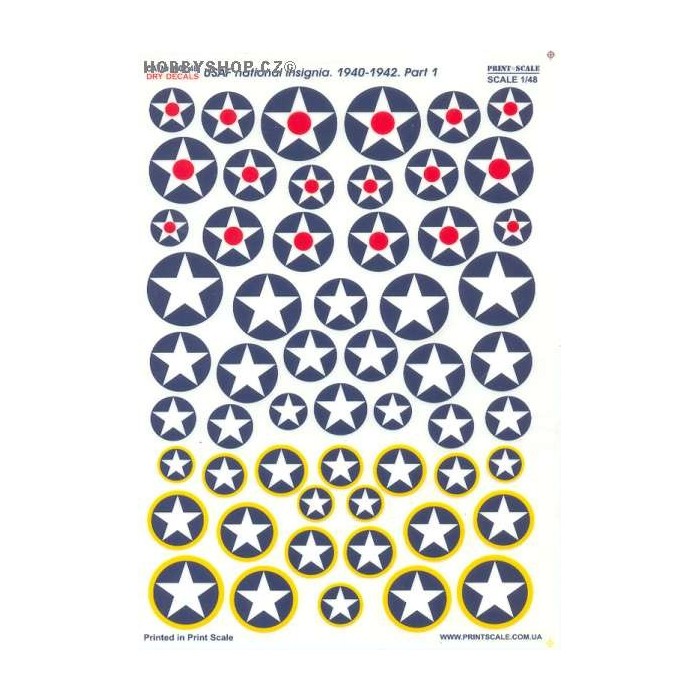 USAF Nat.Insignia 1940-1942 (dry decal) - 1/48 decal - Hobbyshop.cz