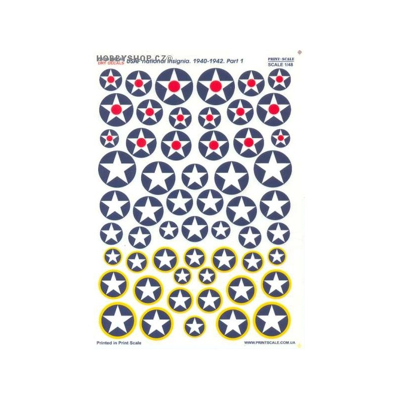 USAF Nat.Insignia 1940-1942 (dry decal) - 1/48 decal - Hobbyshop.cz
